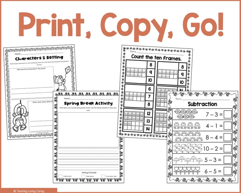 Kindergarten Spring Break Packet Independent Spring Themed Worksheets ...