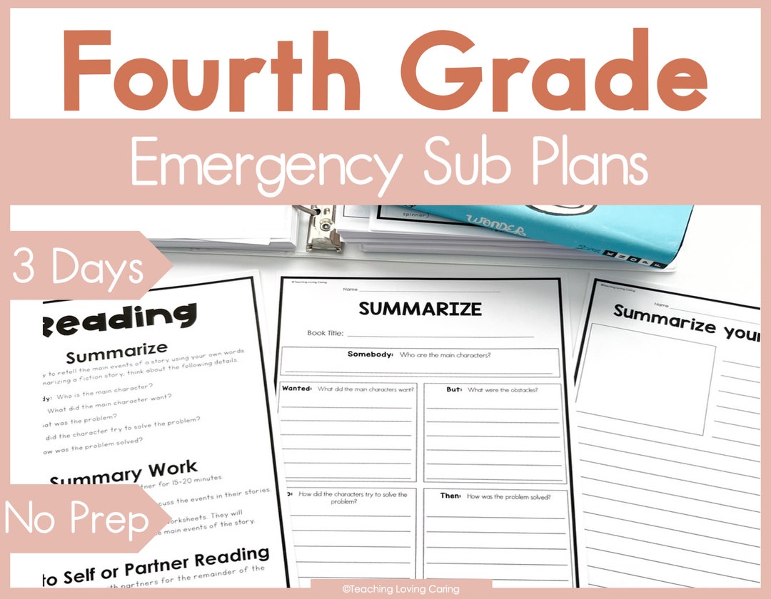 Fourth Grade Emergency Sub Plans for Back to School Sub Binder or Sub ...