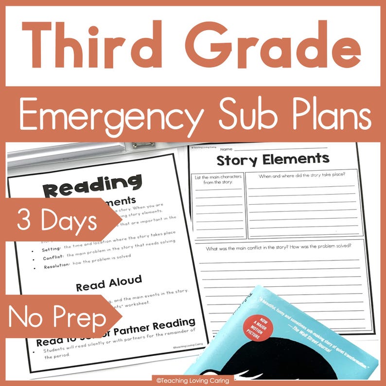 Third Grade Emergency Sub Plans for Back to School Sub Binder or Sub ...