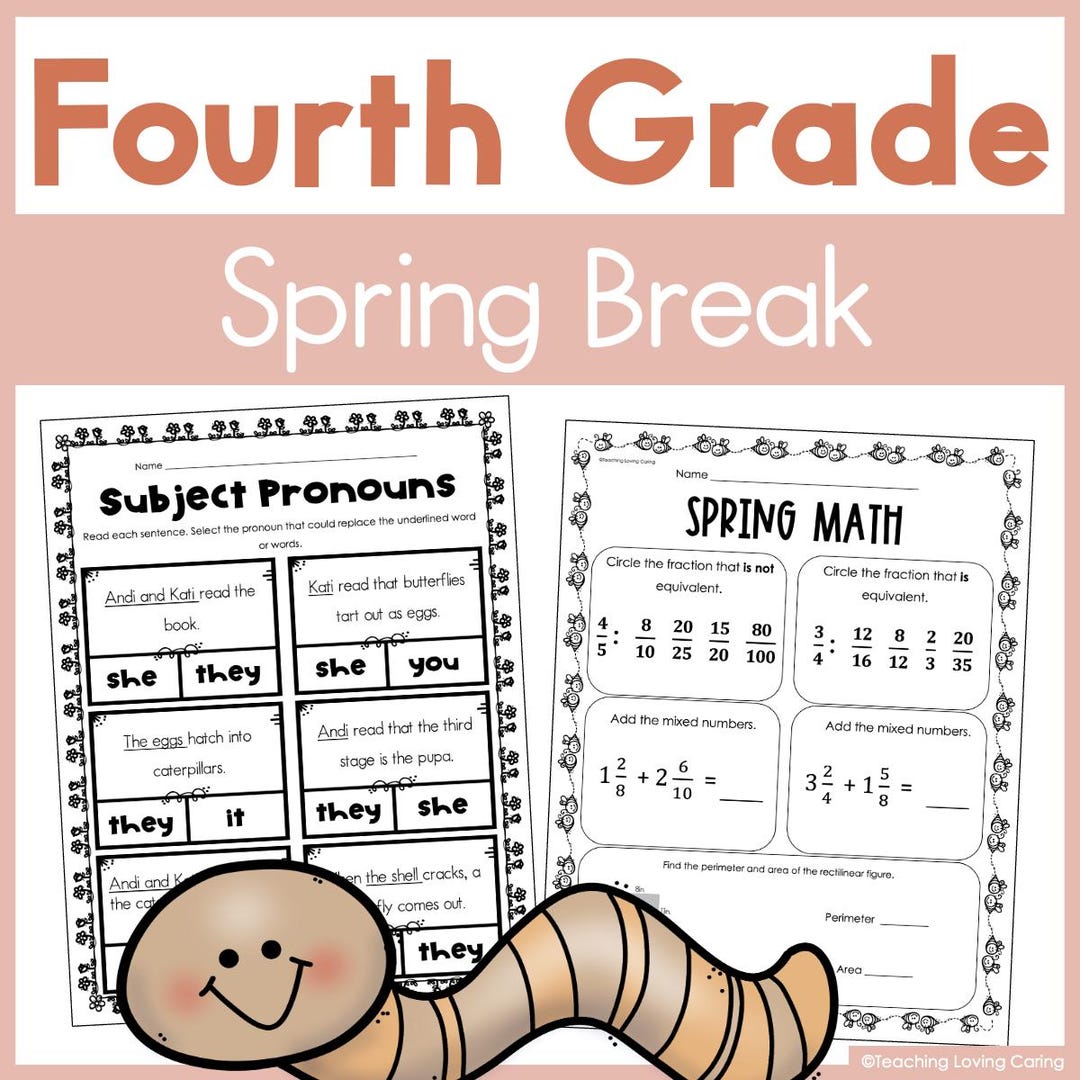 Fourth Grade Spring Break Packet Independent Spring Themed Worksheets ...