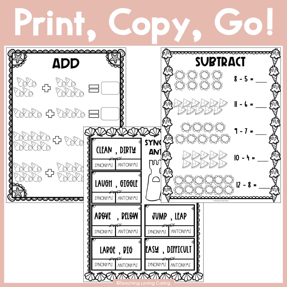 1st Grade Summer Review Learning Packet, Printable Math and Reading ...