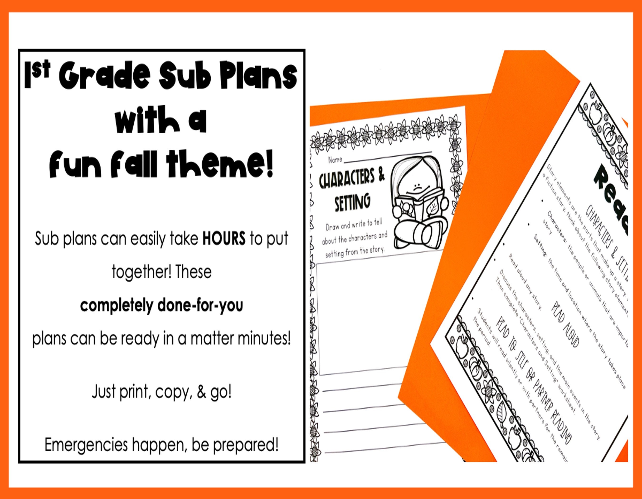 First Grade Emergency Sub Plans - Fall - Etsy