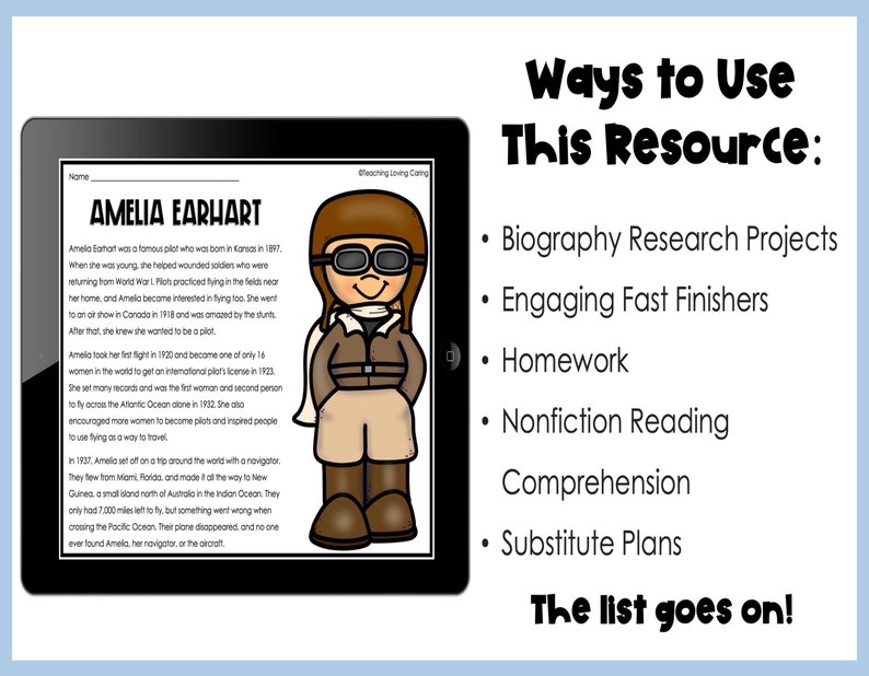 Amelia Earhart Women's History Reading Comprehension - Etsy