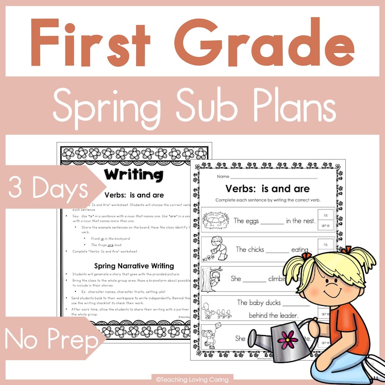 First Grade Sub Plans for Spring Sub Binder or Sub Tub | No Prep 3-day ...