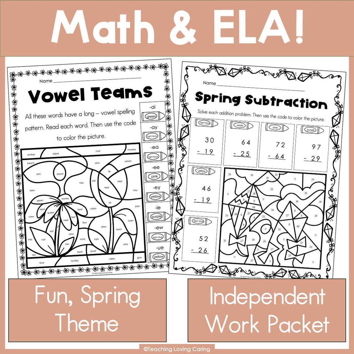 Second Grade Spring Break Packet Independent Spring Themed Worksheets ...