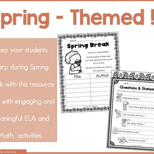 Kindergarten Spring Break Packet Independent Spring Themed Worksheets ...