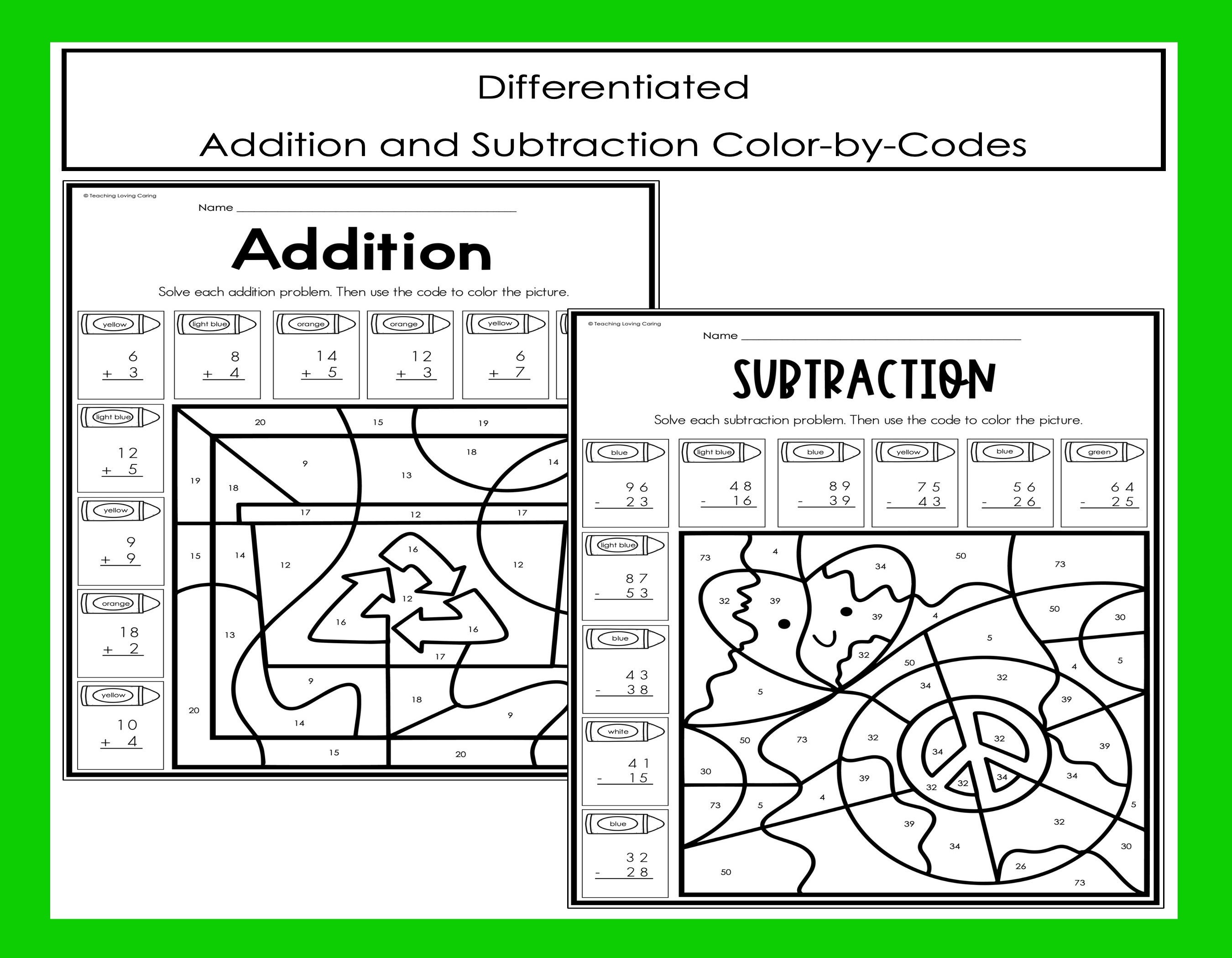 Earth Day Differentiated Addition and Subtraction Math Activities - Etsy