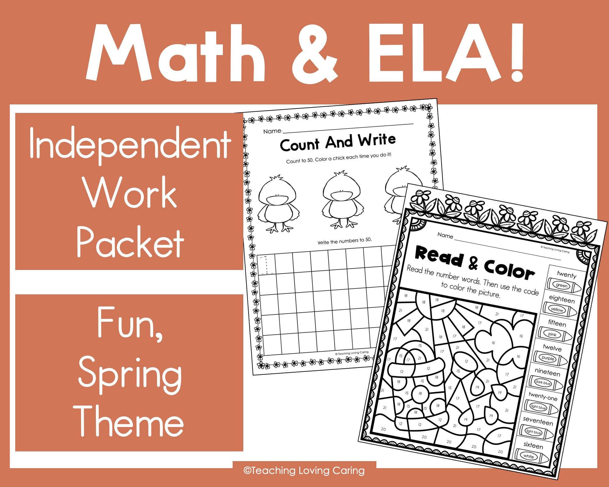 Kindergarten Spring Break Packet Independent Spring Themed Worksheets ...