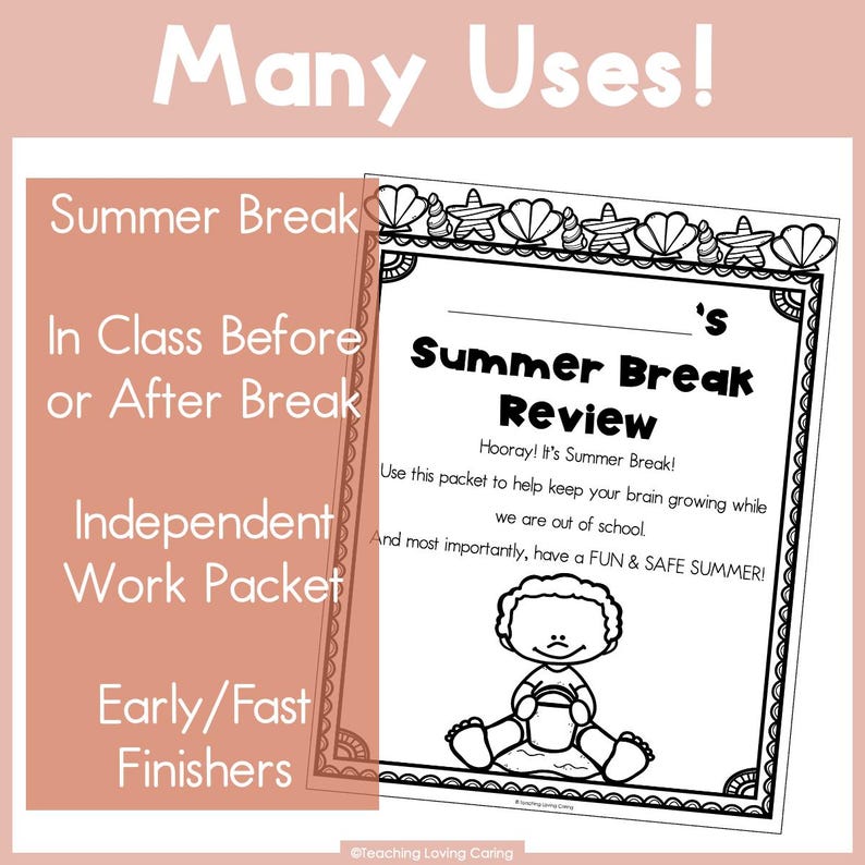 1st Grade Summer Review Learning Packet, Printable Math and Reading ...