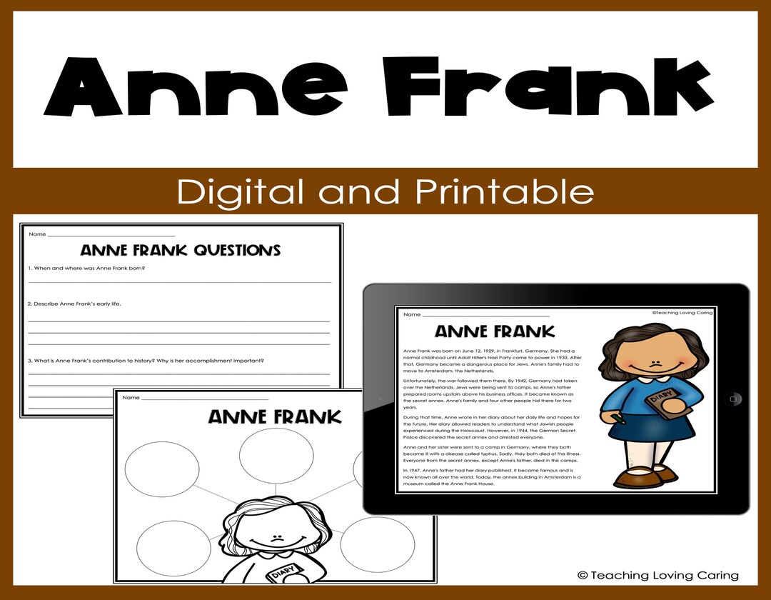 Anne Frank Women's History Reading Comprehension - Etsy