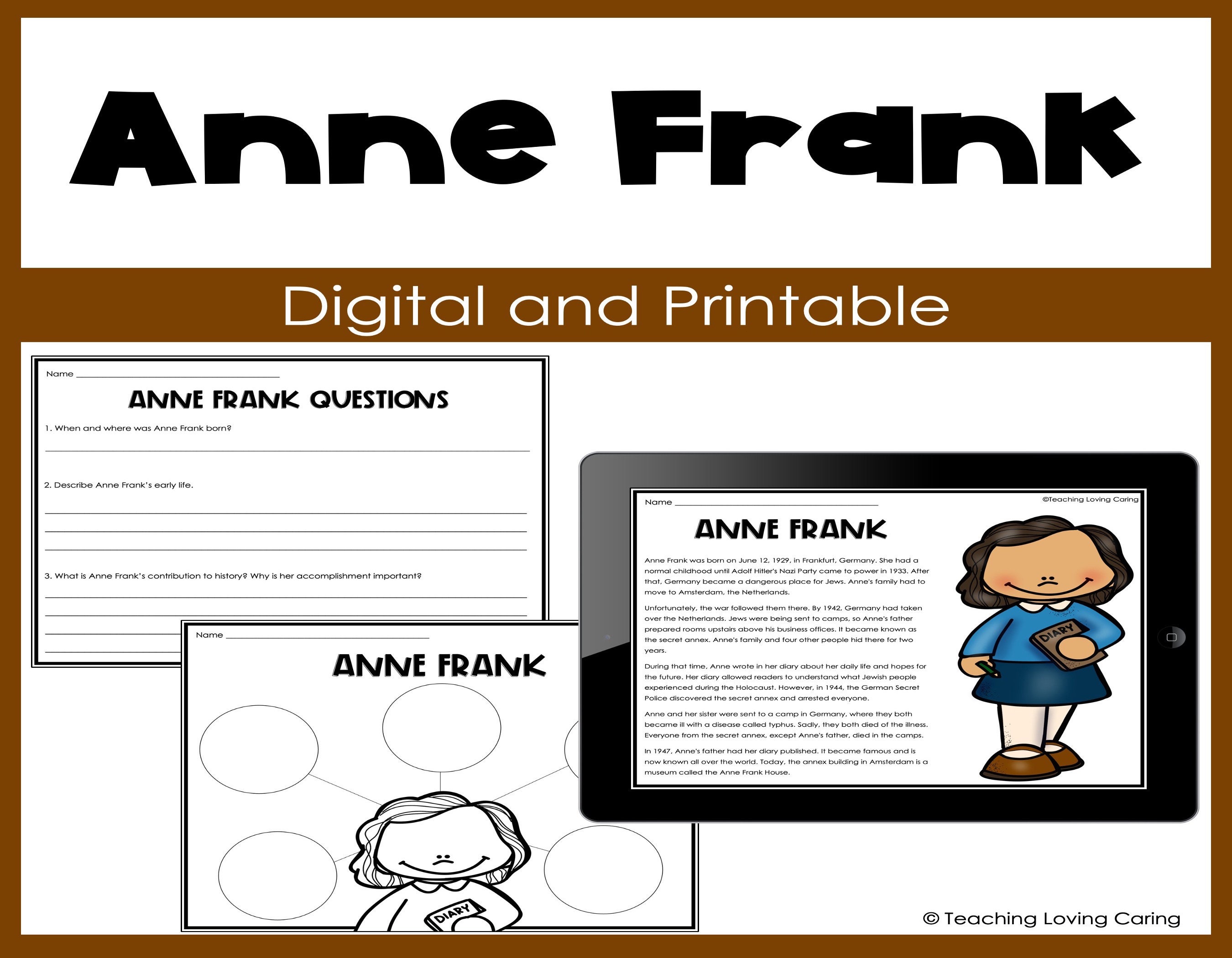 Anne Frank Women's History Reading Comprehension - Etsy