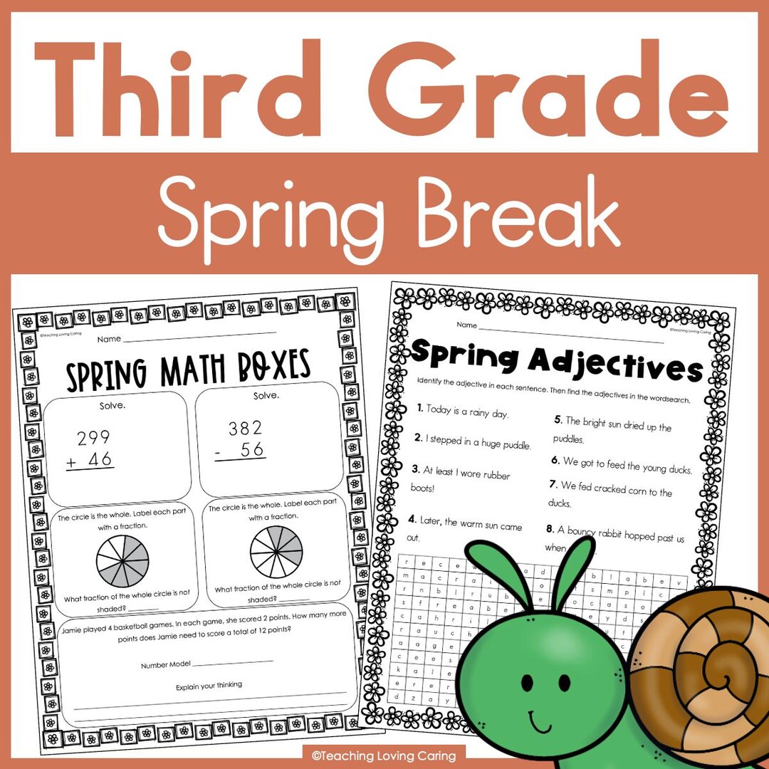 Third Grade Spring Break Packet Independent Spring Themed Worksheets - Etsy