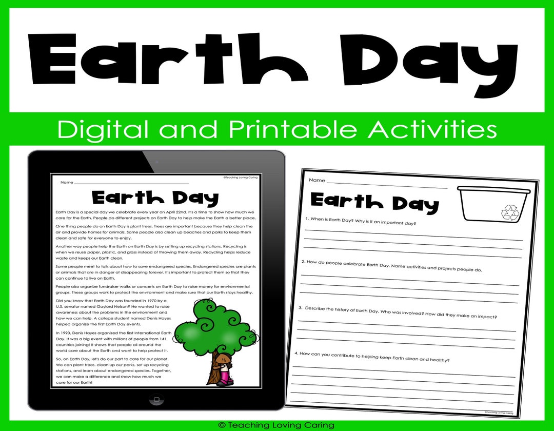 Earth Day Reading Comprehension Activities - Etsy