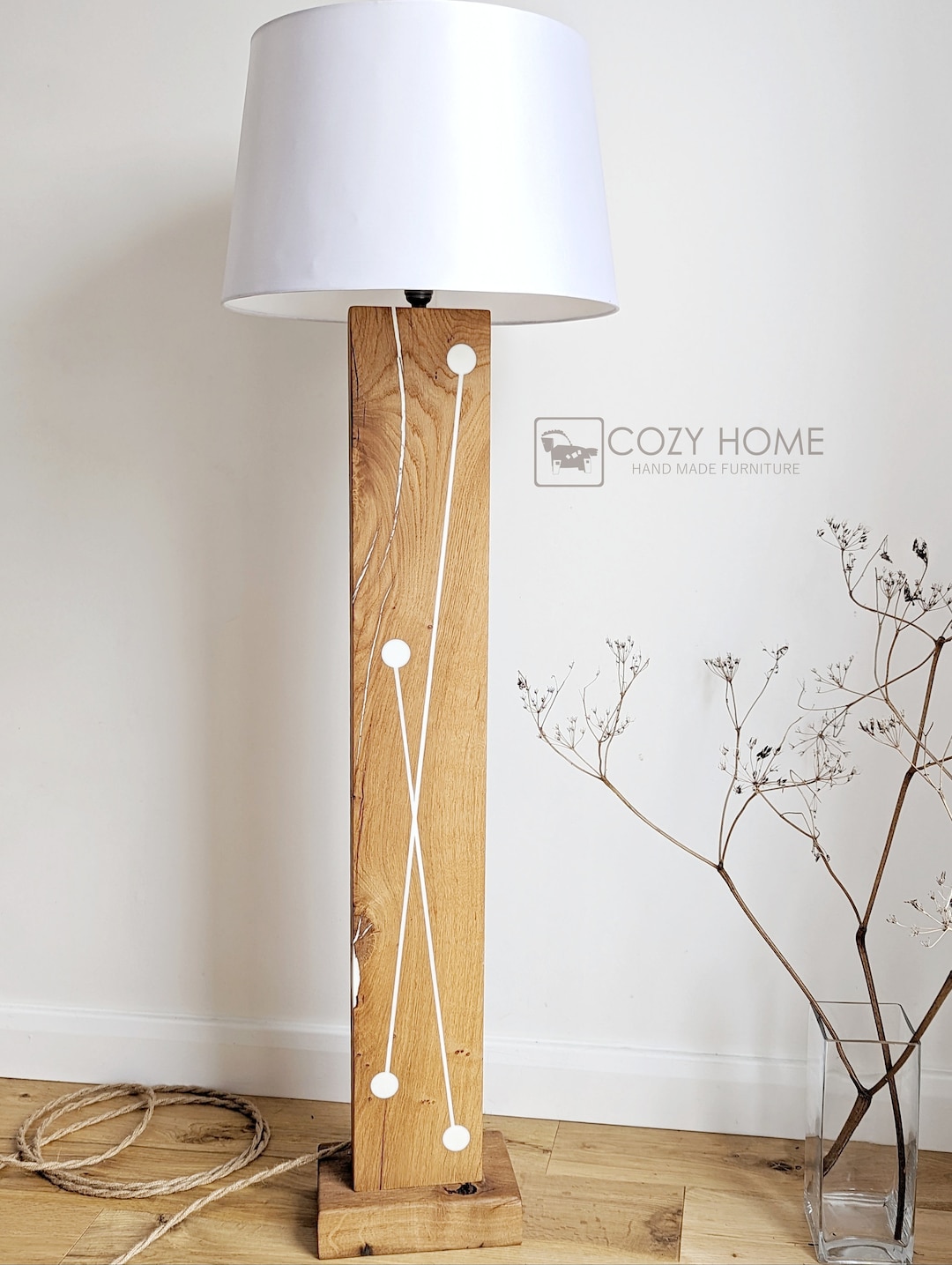 Wooden Stand Lamp Solid Oak Floor Lamp Vintage Rustic Style - Etsy UK
