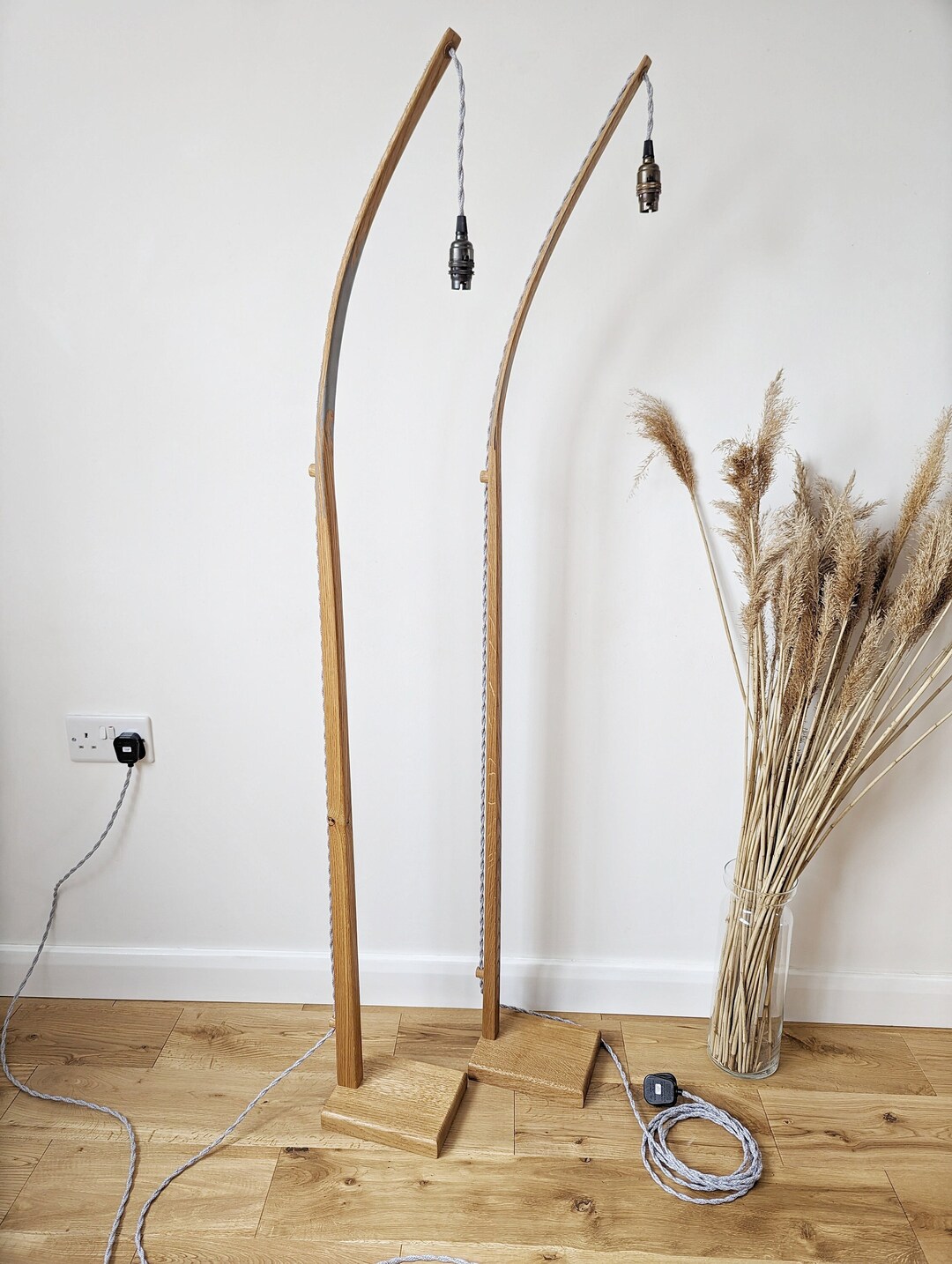 Curved Floor Lamp, Solid Natural Oak Lamp,lighting, Wooden Lamps, Solid ...