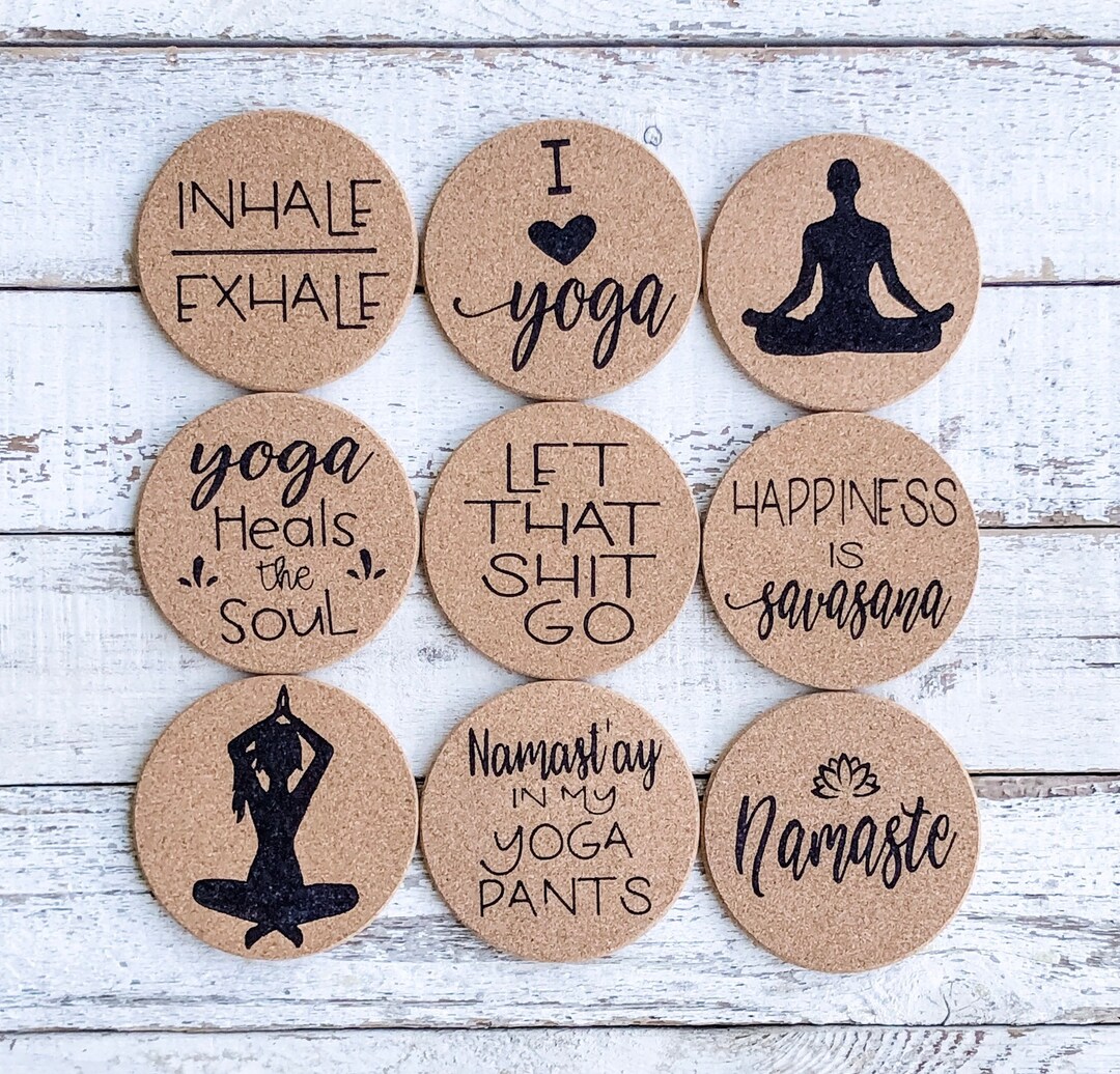 Yoga Coasters, Yogi Coasters, 4 Cork Coasters, Yoga Lover Gifts, Gifts ...
