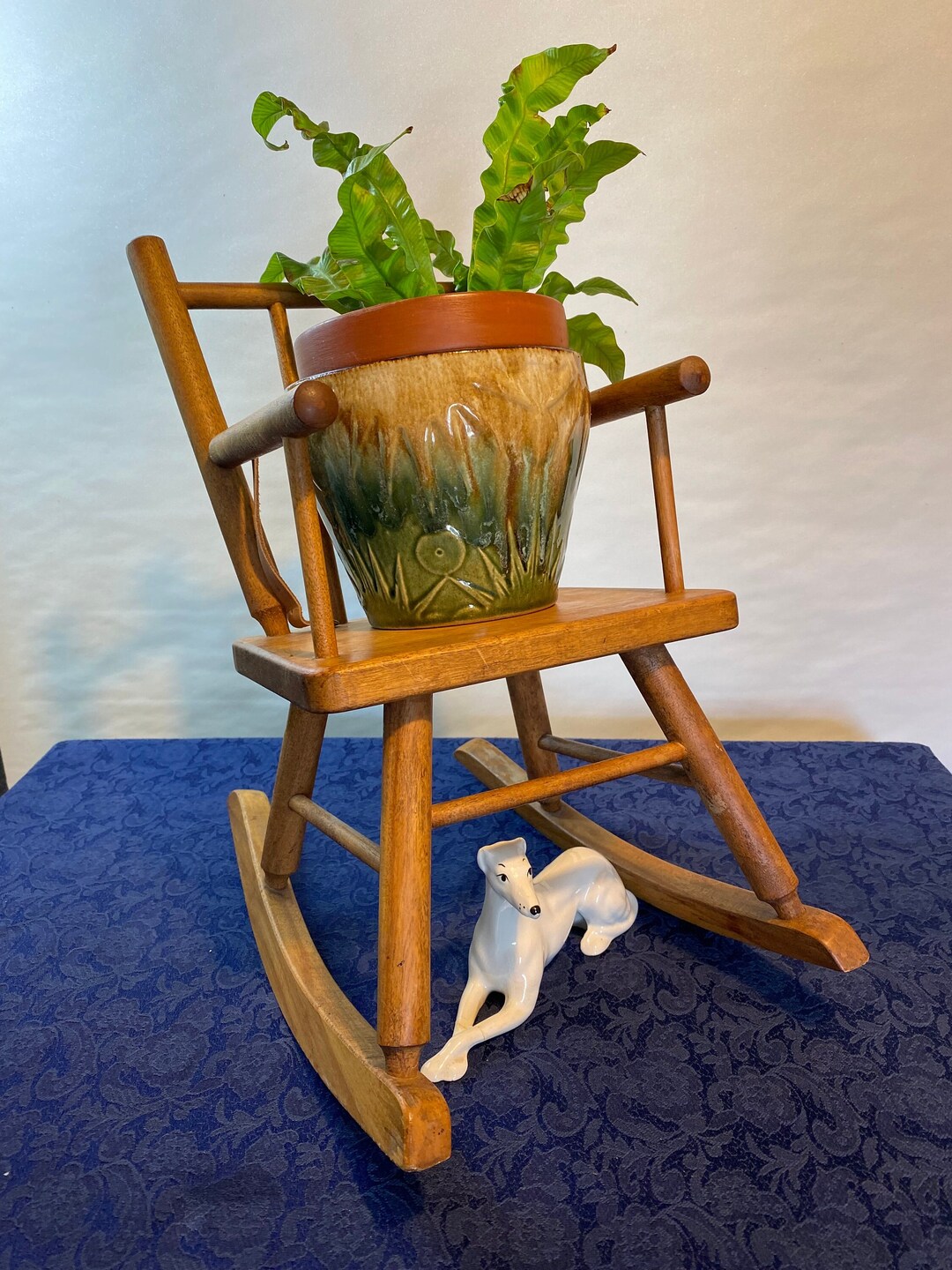 Vintage, WOOD ROCKING Chair, Doll or Teddy Bear Rocker, Planter, Made ...