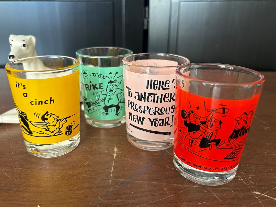 MCM Cartoon Shot Glasses - Novelty Barware, Set of 4 - Etsy