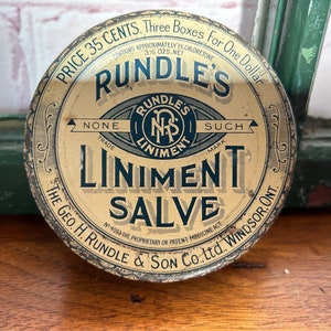 Vintage, RUNDLE'S LINIMENT SALVE, Advertising Tin, Windsor, On, 3.5 ...