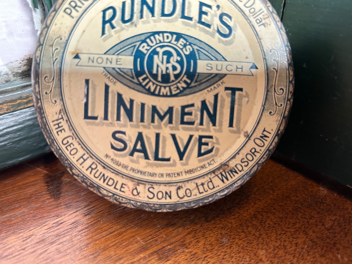 Vintage, RUNDLE'S LINIMENT SALVE, Advertising Tin, Windsor, On, 3.5 ...
