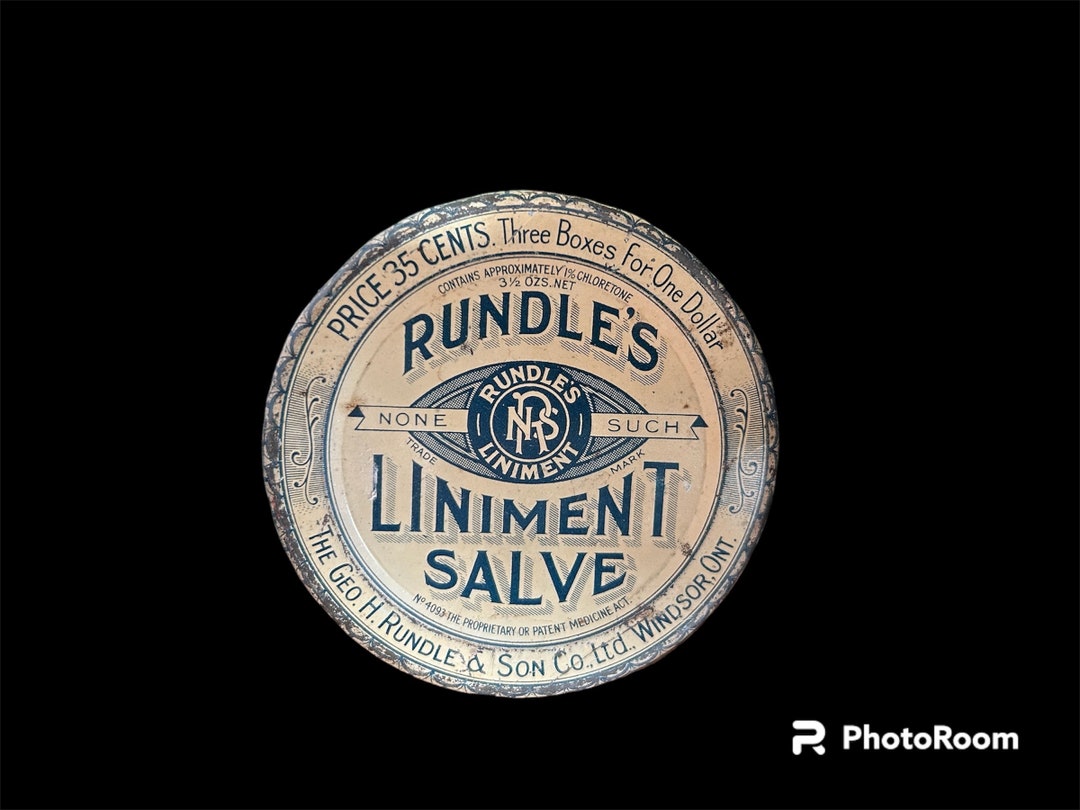 Vintage, RUNDLE'S LINIMENT SALVE, Advertising Tin, Windsor, On, 3.5 ...