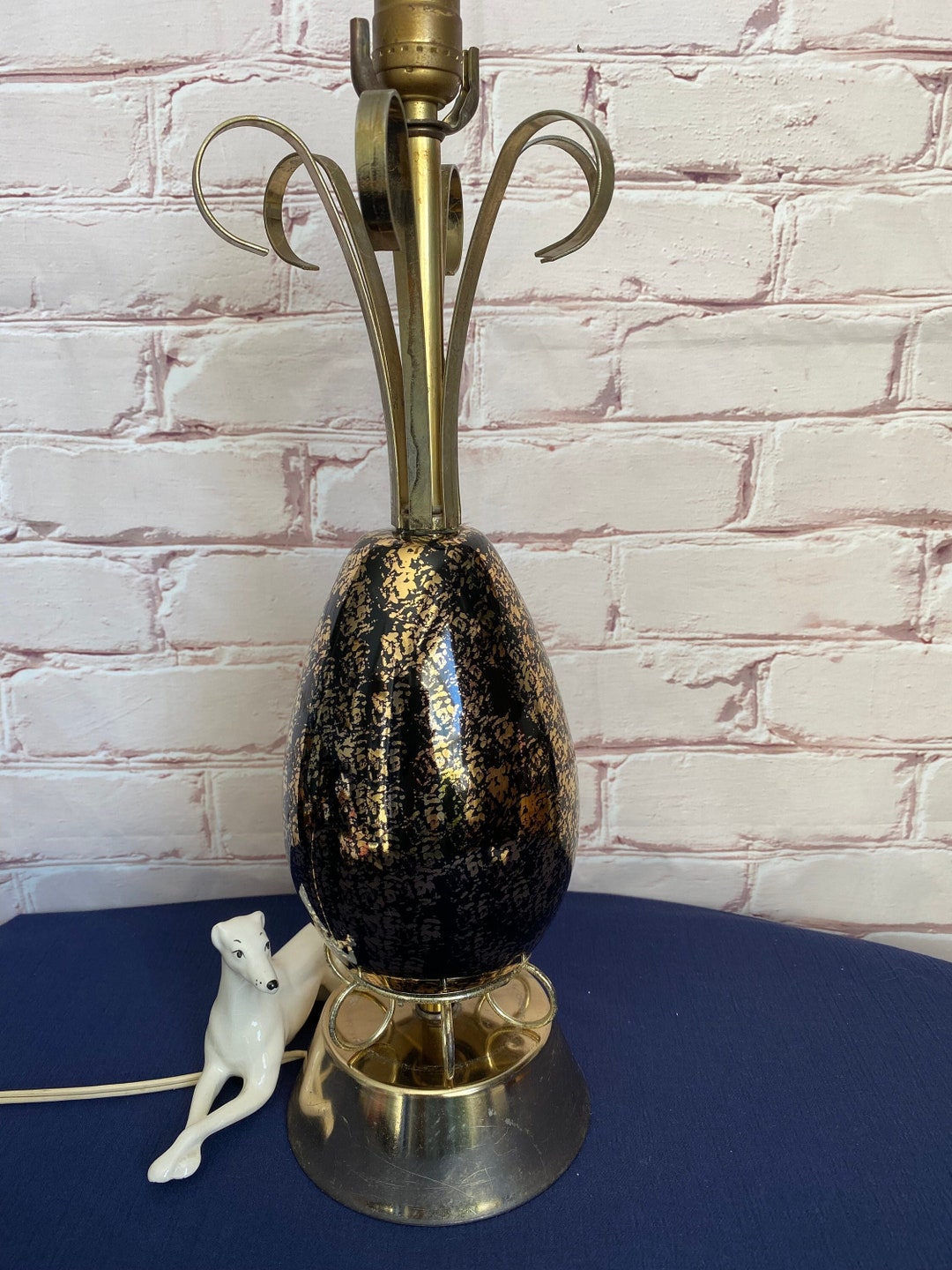 1950's ATOMIC TABLE LAMP, Black and Gold Ceramic, Brass Colored Metal ...