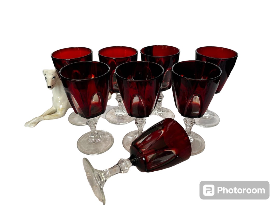 Vintage, Set of 4, Wine Glasses, RUBY RED GOTHIC Arch, Rublix, Cristal ...