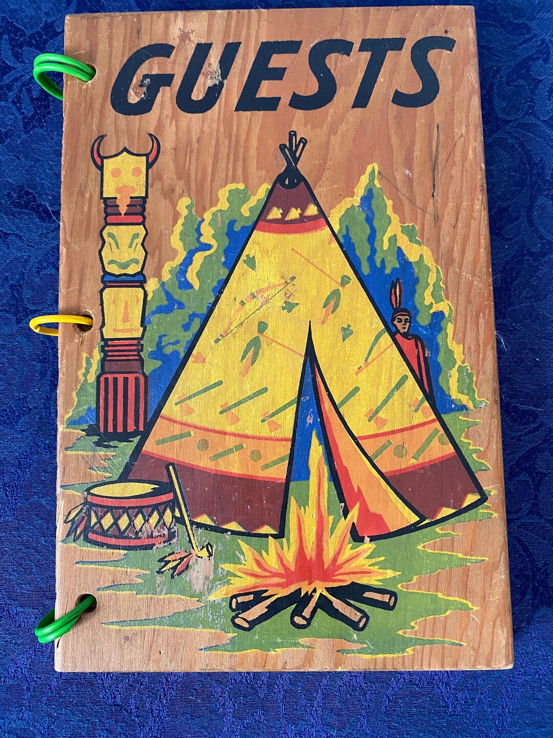 Vintage COTTAGE KITSCH Guest Book, 9.5 X 6.25, Painted Wood Covers ...