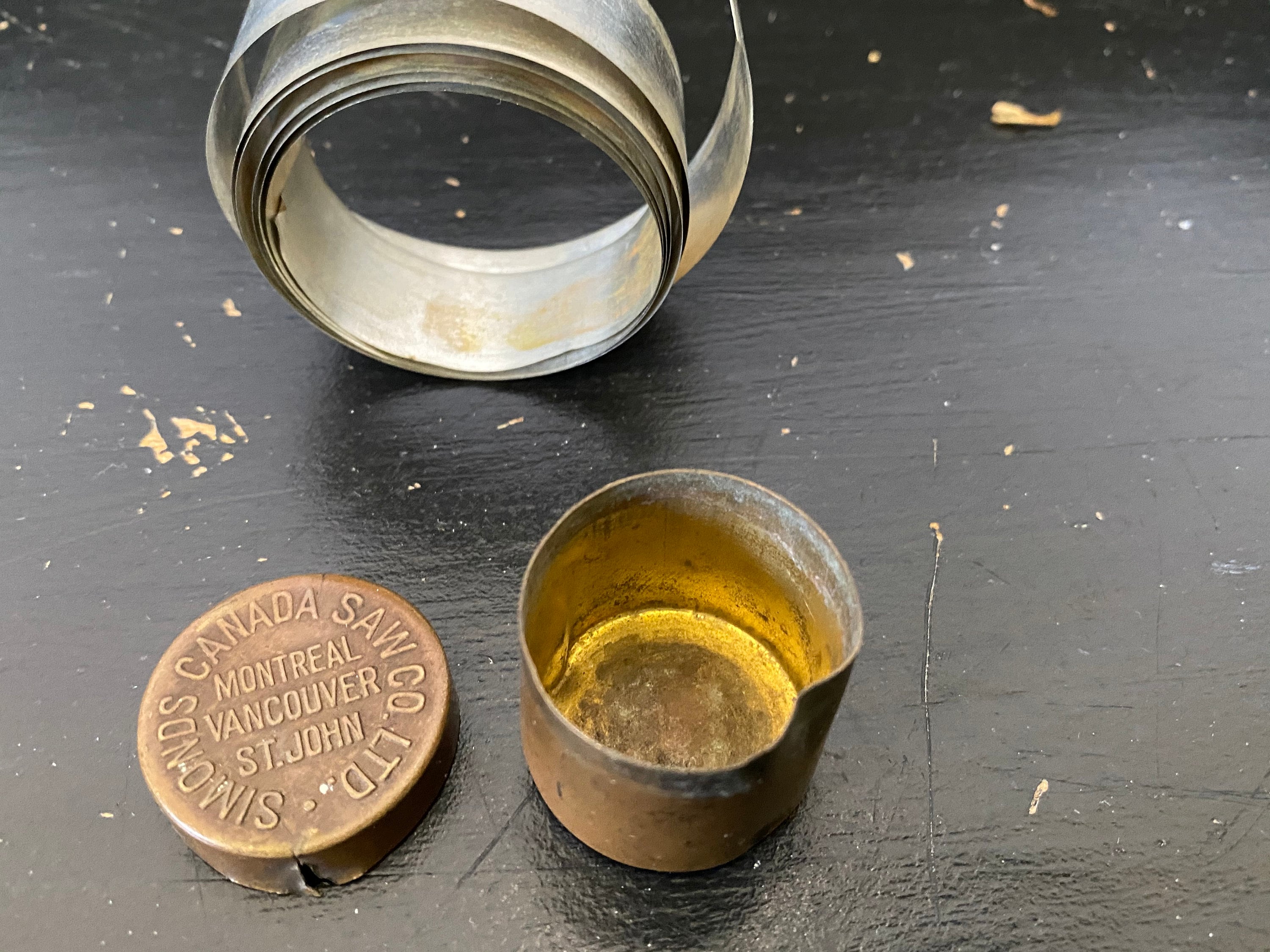 VINTAGE STEEL SHIM in Brass Container Simonds Canada Saw Co - Etsy