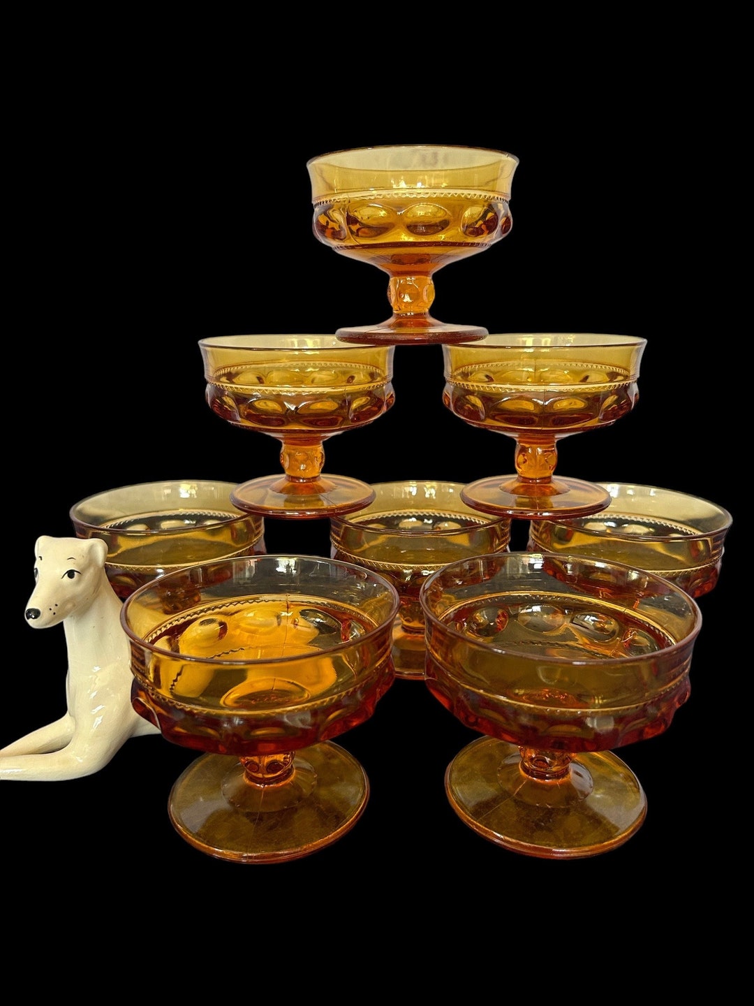 Vintage Amber Glass Compote Set: Indiana Kings Crown Dessert Glasses - Etsy