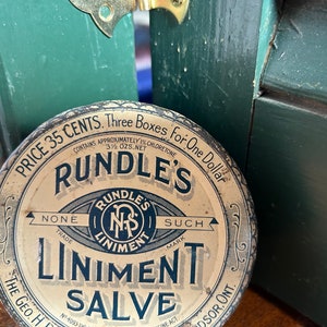 Vintage, RUNDLE'S LINIMENT SALVE, Advertising Tin, Windsor, On, 3.5 ...