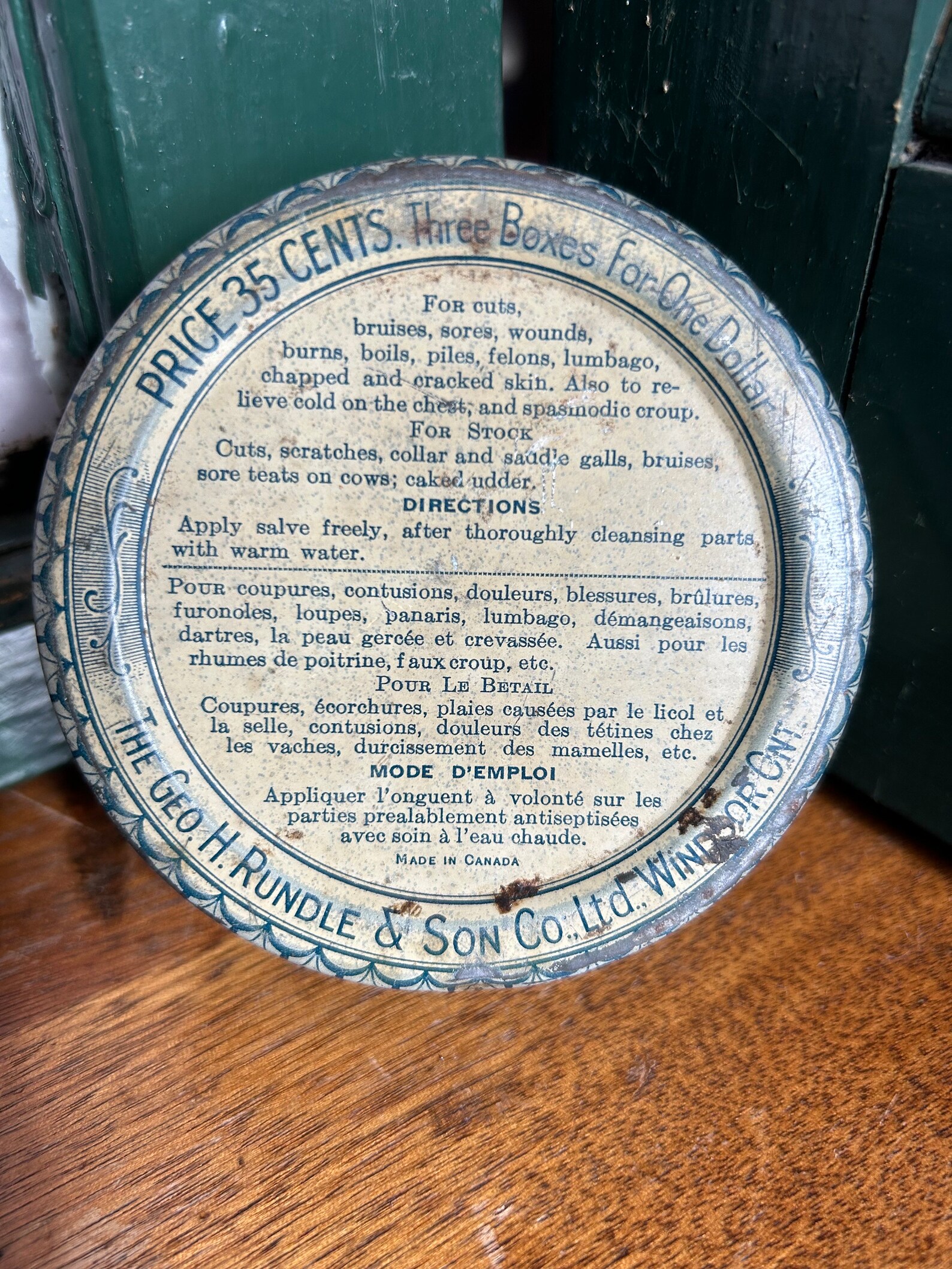 Vintage, RUNDLE'S LINIMENT SALVE, Advertising Tin, Windsor, On, 3.5 ...