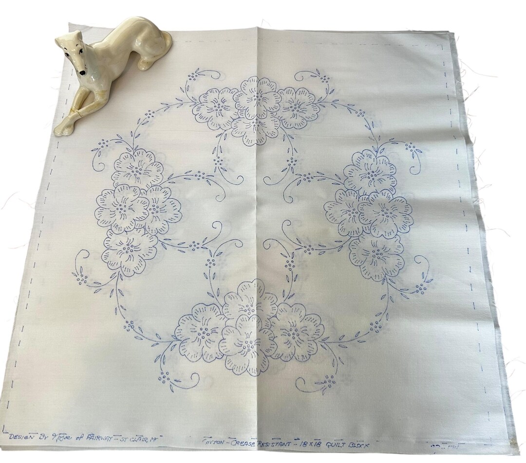 Vintage Stamped Quilt Squares: Floral Cross Stitch Embroidery (lot of 5 ...