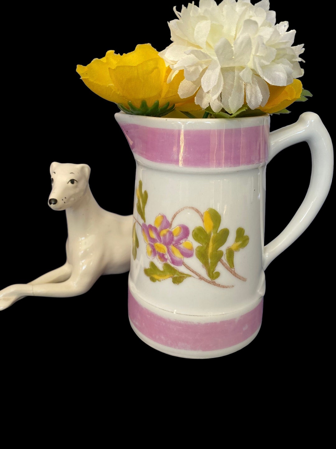 Vintage, PINK & WHITE LUSTRE, Pitcher, 5" High, Milk Jug, Farmhouse ...