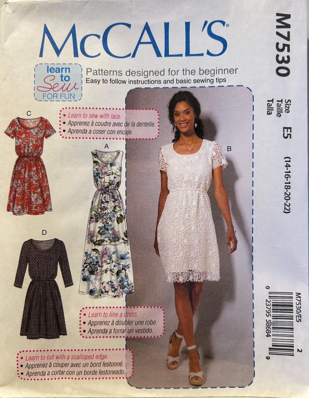 Mccalls, M7530, Learn to Sew for Fun, Lined Dress, Size E5, Paper ...