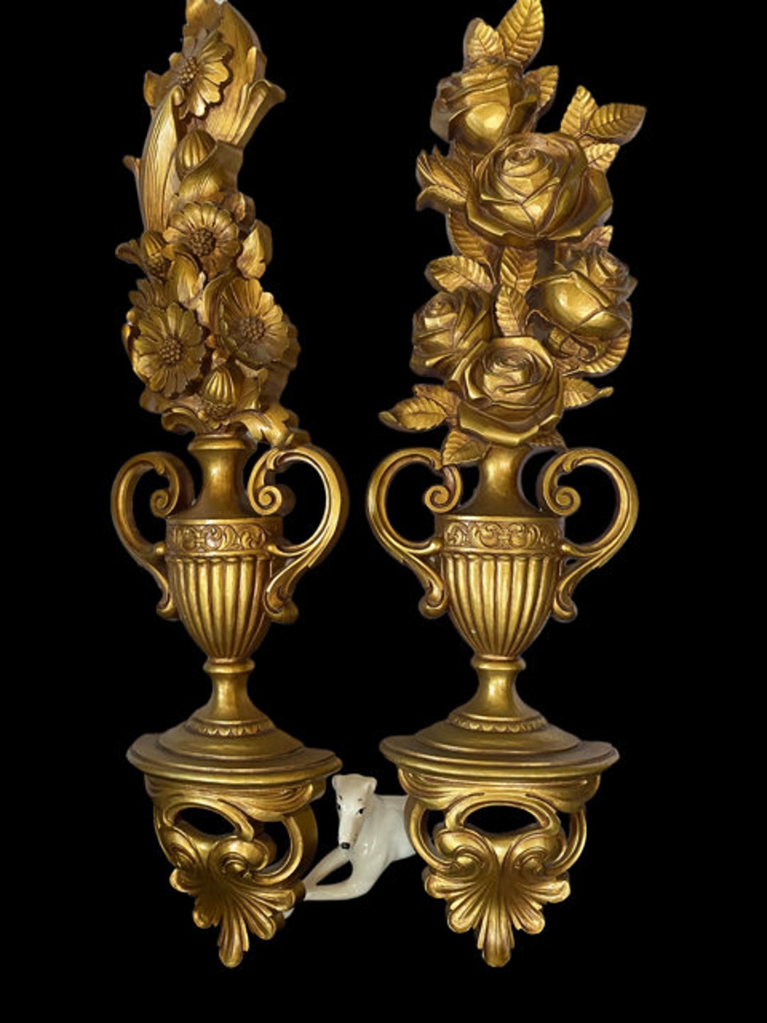 Mid Century Pair of Ornate, Resin SYROCO WALL DECOR, Hollywood Regency ...