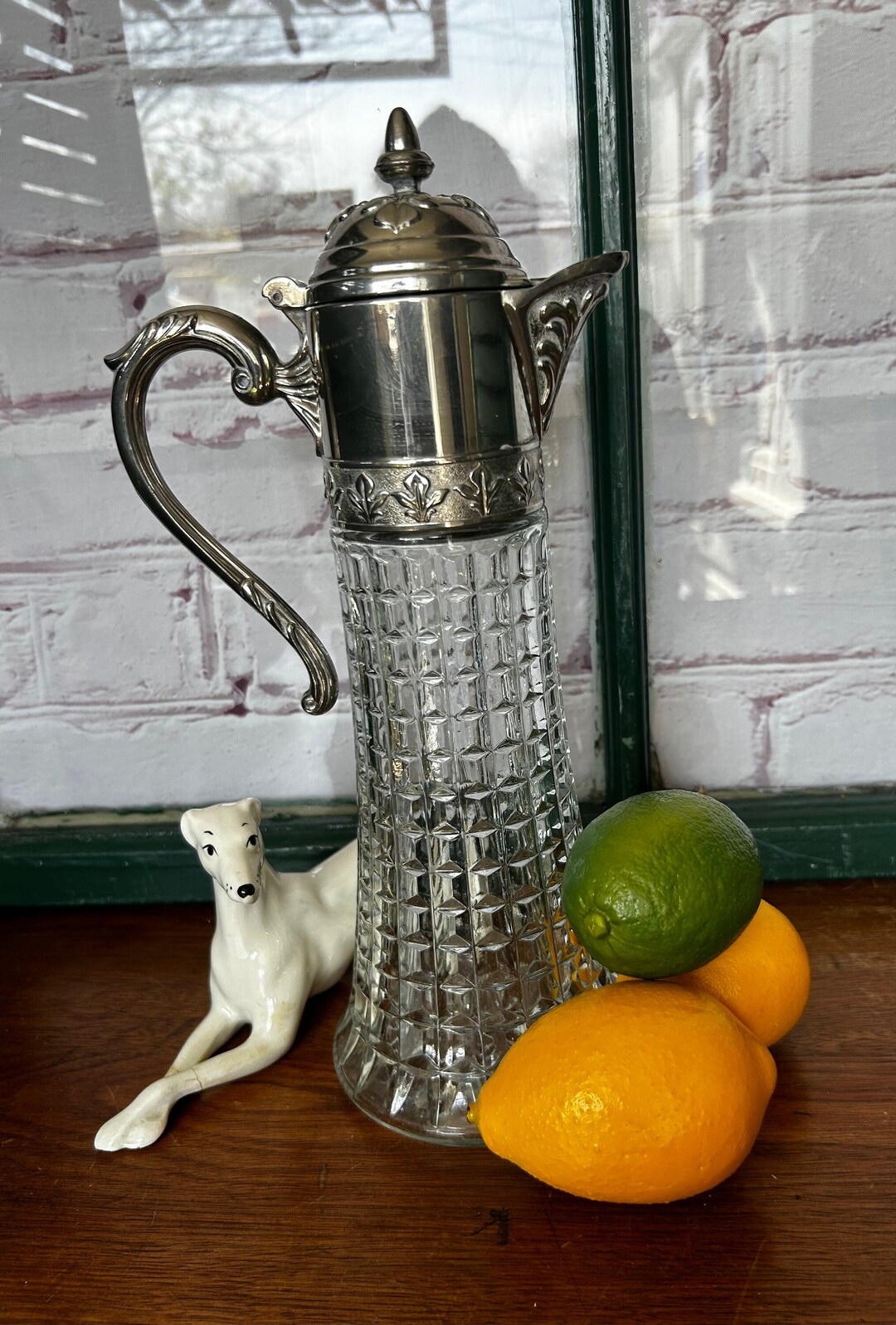 VINTAGE, WINE CARAFE, Made in Italy, Claret Jug, Art Nouveau Cut Glass ...