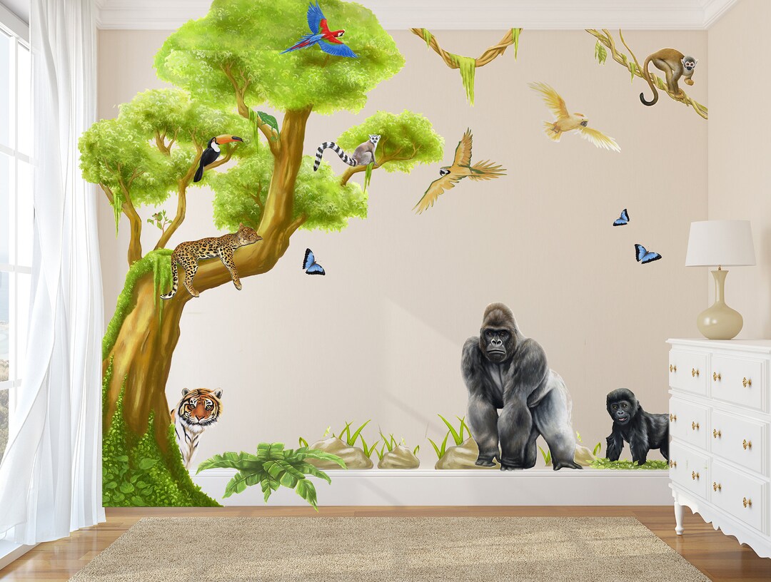 Jungle Wall Decals, Jungle Wall Stickers, Jungle Decals, Jungle Tree Decals, Animal Decals ...