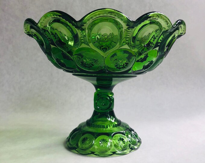 Vintage L.E. Smith Moon and Stars Green Glass Compote, Vintage Moon and ...