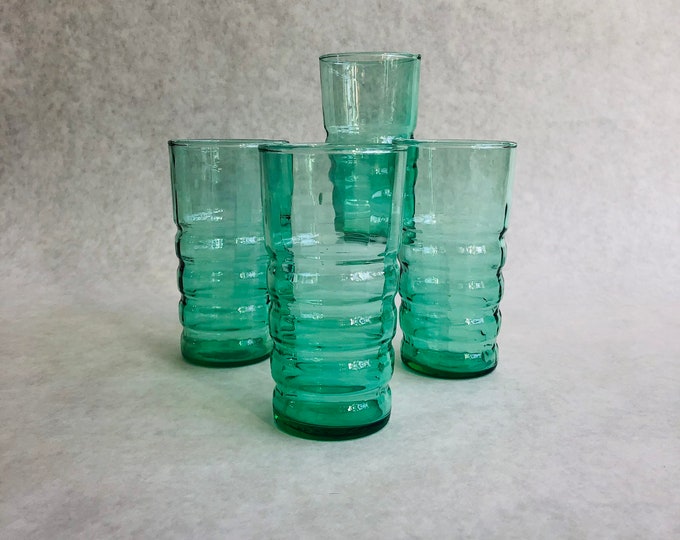 Vintage Green Ribbed Glasses, Vintage Libbey Green Ribbed Glasses ...