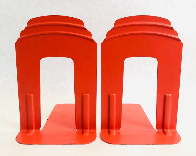 Large Vintage Orange Metal Bookends, Vintage Metal Bookends, Demco ...