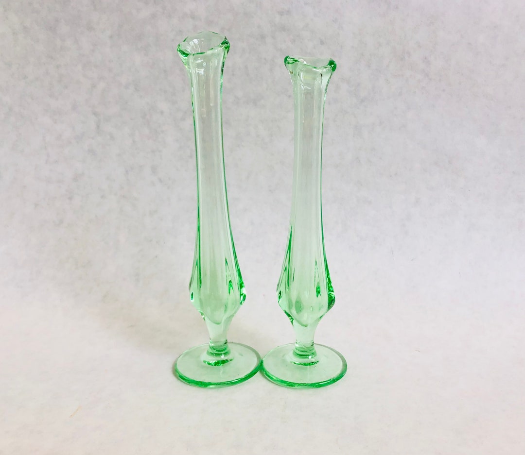 Vintage Vaseline Glass Bud Vase Pair, Uranium Glass, Vintage Uranium ...