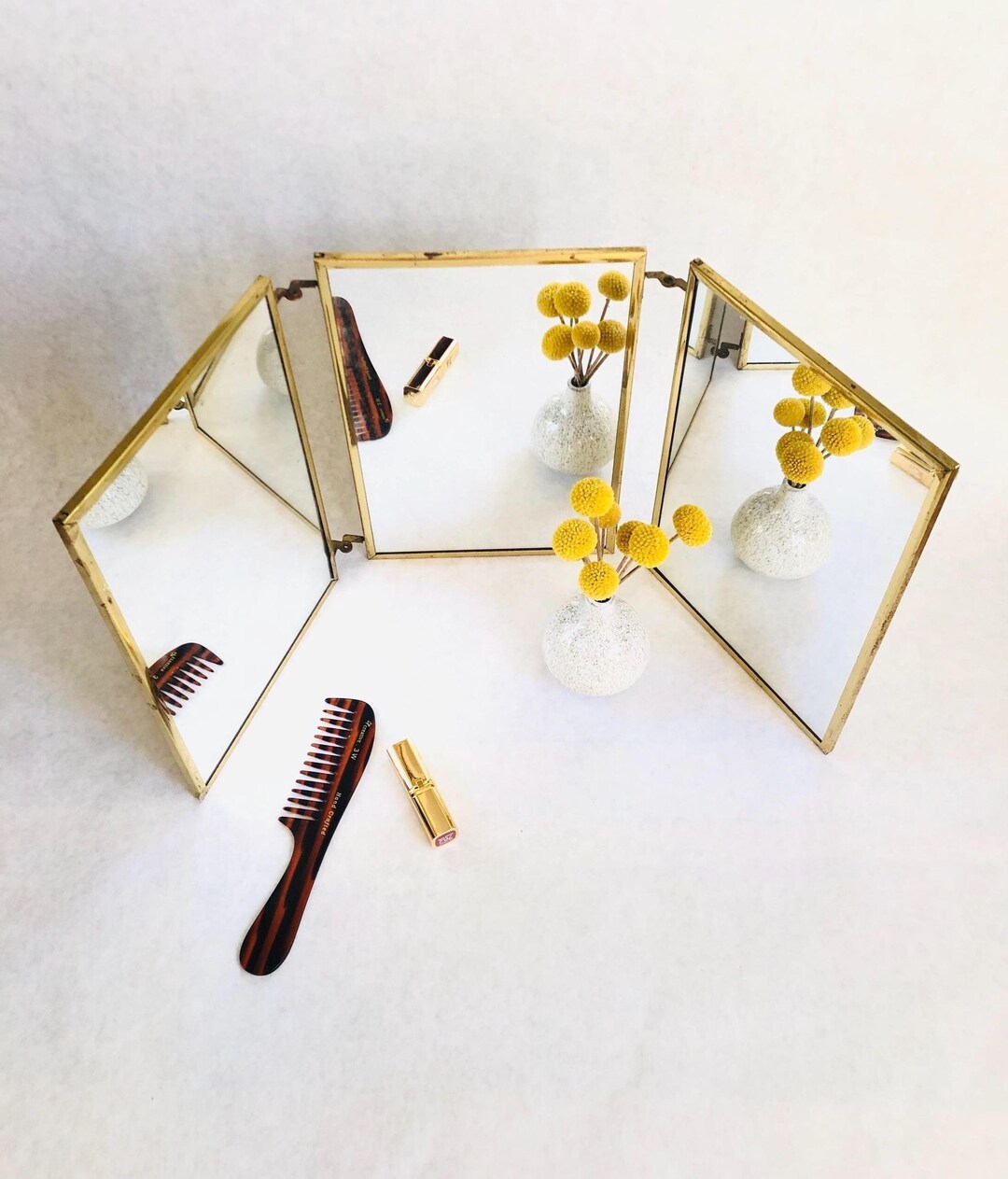 Rare Vintage MCM Tri-fold Mirror, Vintage Triptych Folding Mirror ...