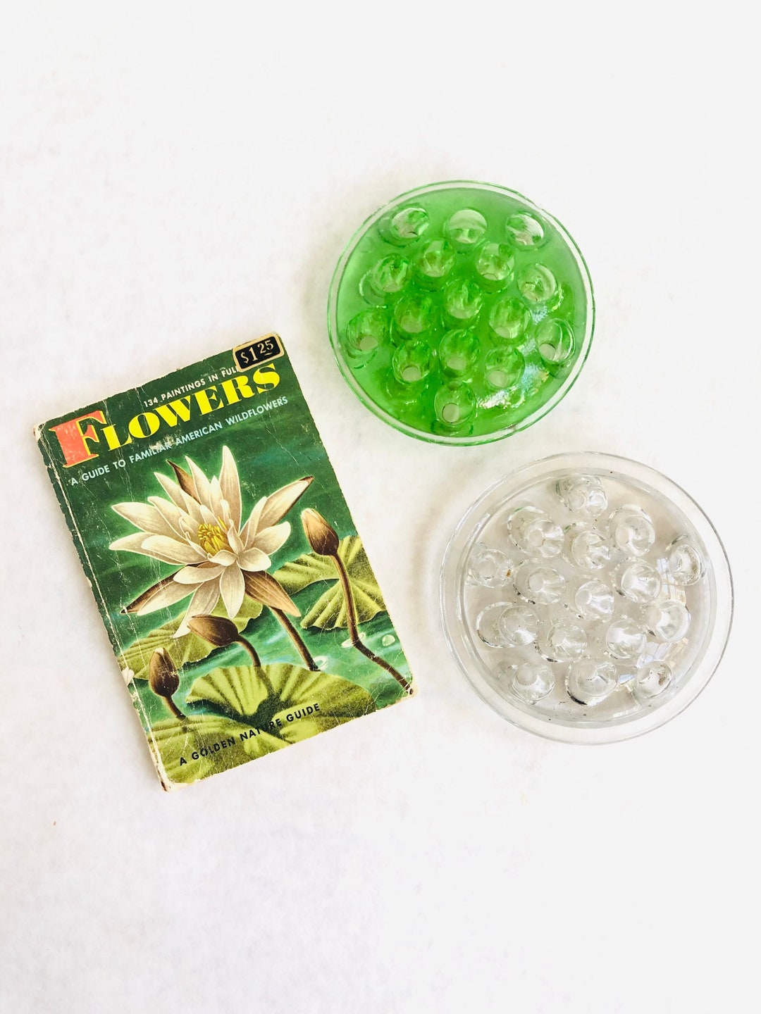 Vintage Flower Frogs, Vintage Green Glass Flower Frog, Vintage Clear ...