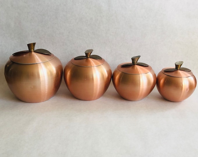 Rare Vintage Chrome Ever Copper Apple Canisters, Vintage Apple Canister ...