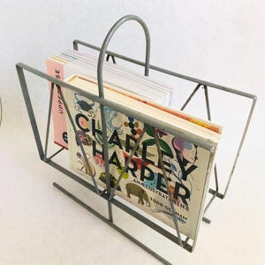 Vintage Magazine Rack, Vintage Grey Metal Midcentury Magazine Rack, MCM ...