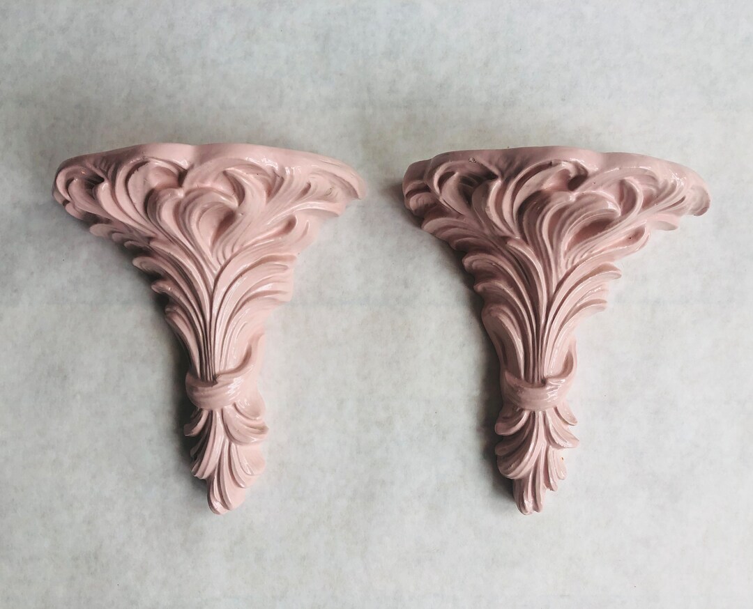 Vintage Pink Plaster Wall Shelves, Pink Plaster Sconces, Vintage ...