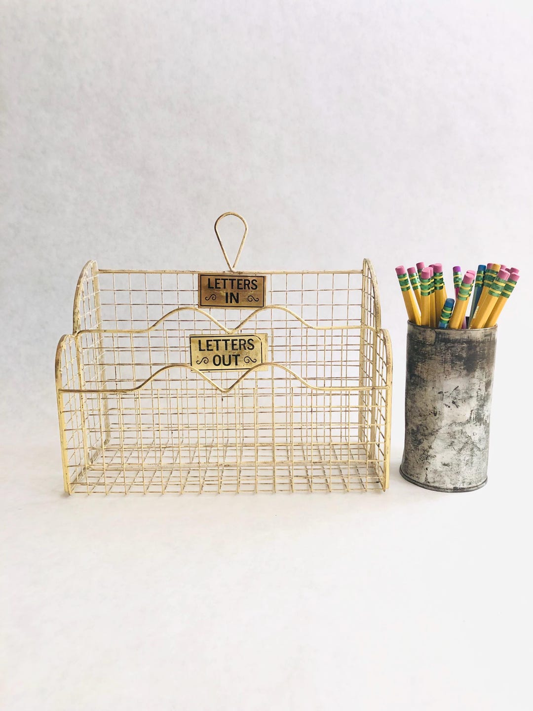 Vintage Wire Letter Basket, Vintage In/out Letter Basket, MCM Gold Wire ...