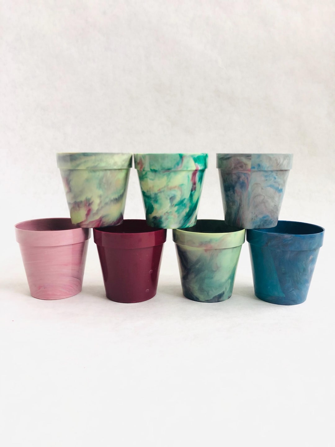 Vintage Swirled Plastic Plant Pots, Set of 7, Colorful Garden Decor - Etsy