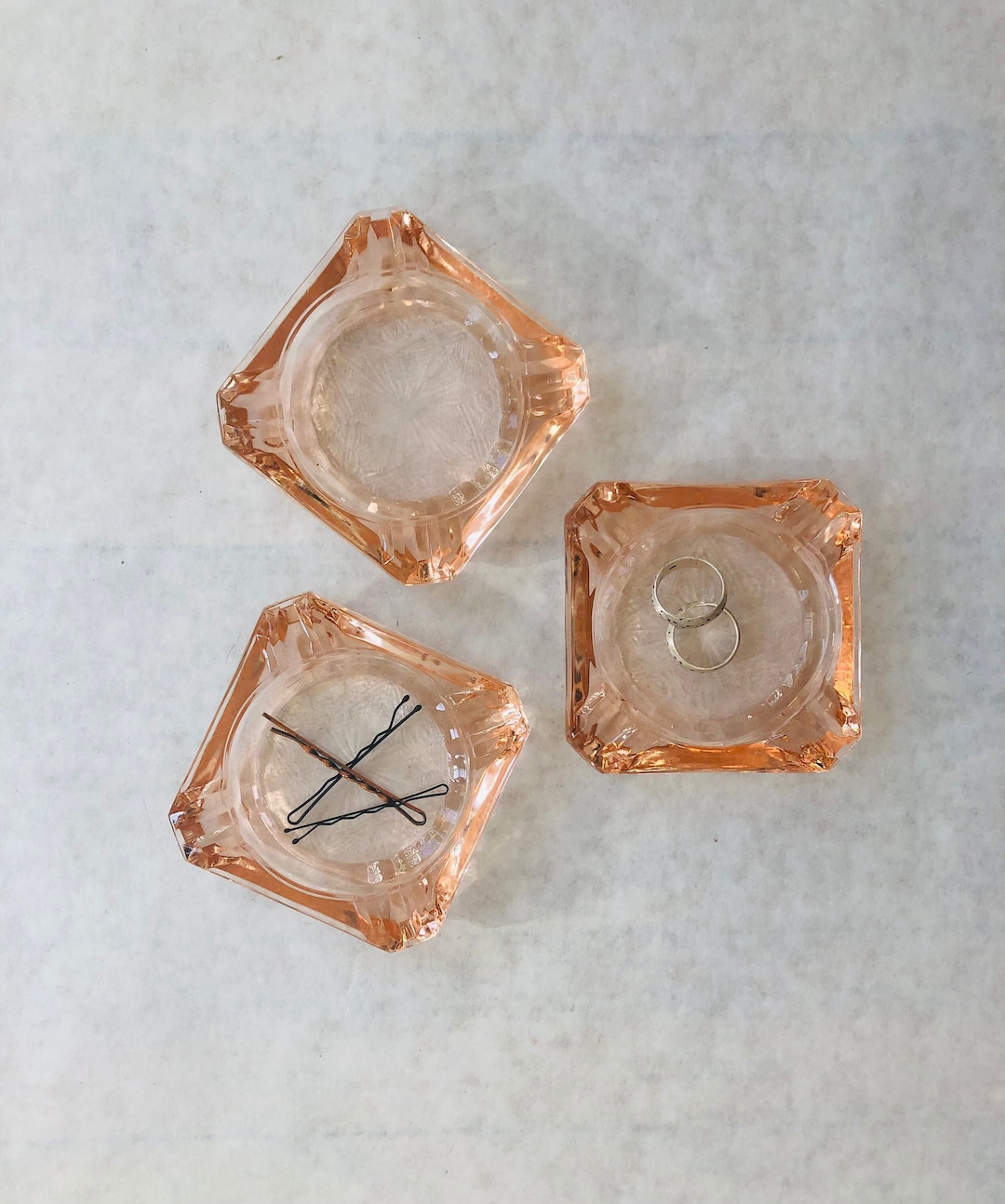 Pink Depression Glass Ashtrays, Vintage Pink Glass Ashtrays, Macbeth ...